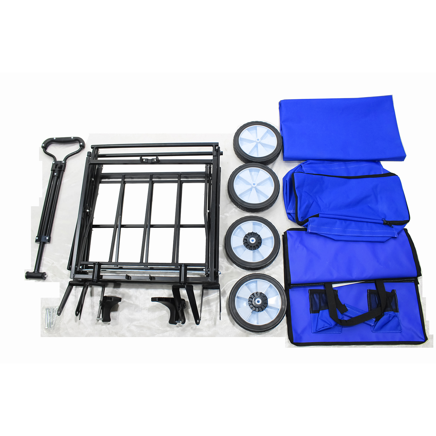 Fém kézikocsi, összecsukható kerti kocsi ponyvával, tetővel, sötétkék ...